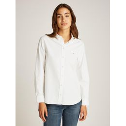 Hemdbluse Tommy Jeans "TJW REG OXFORD SHIRT", Damen, Gr. L (40), beige (ecru), Web, Obermaterial: 100% Baumwolle, unifarben, klassisch, regular fit hüftlang, Langarm Ärmel mit Ärmelschlitz 1-Knopf-Manschette, Blusen, mit Logostickerei