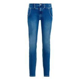 5-Pocket-Jeans Pepe Jeans "CAREY TAPERED GYMDIGO MW", Damen, Gr. 26, Länge 32, medium blau gymdigo, Denim/Jeans, Obermaterial: 75% Baumwolle, 22% Polyester, 3% Elasthan, casual, Jeans