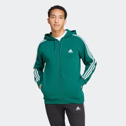 Kapuzensweatjacke adidas Sportswear "ESSENTIALS 3STREIFEN KAPUZENJACKE" Gr. L, grün (collegiate grün, weiß) Herren Sweatjacken angenehmes Material aus Baumwollmix