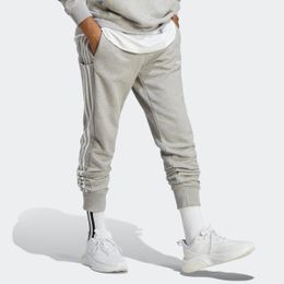 Sporthose adidas Sportswear "ESSENTIALS FRENCH TERRY TAPERED CUFF 3STREIFEN HOSE" Gr. XXL, N-Gr, grau (medium grau heather, weiß), Herren, Sweatware, Obermaterial: 100% Baumwolle, clean, Hosen, weiche Jogginghose