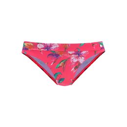 Bikini-Hose Lascana "Malia", Damen, Gr. 38, N-Gr, rot (rot bedruckt), Microfaser, Polyamid, Microfaser, bedruckt, floral, Badehosen, mit Umschlagbund mit tropischem Print