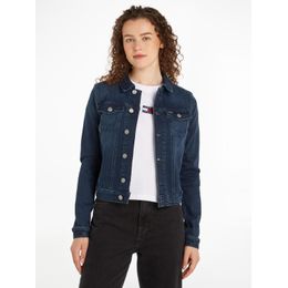 Jeansjacke Tommy Jeans "VIVIANNE SKN JACKET CH8168", Damen, Gr. XS (34), blau (denim schwarz), Denim/Jeans, Obermaterial: 99% Baumwolle, 1% Elasthan, unifarben, casual, figurbetont, Jacken, mit Tommy Jeans Flagge