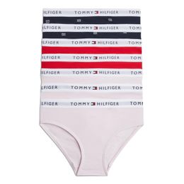 Bikinislip Tommy Hilfiger Underwear "7PK BIKINI PRINT" Gr. 152/158, bunt (des sky flag, light pink, prim rot), Kinder, Jersey, Obermaterial: 95% Baumwolle, 5% Elasthan, unifarben, Unterhosen, mit Logobund