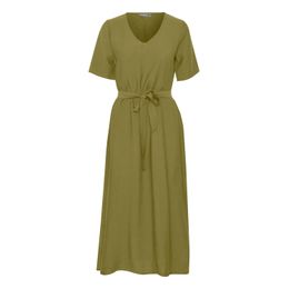 Blusenkleid Fransa "Blusenkleid FRHot", Damen, Gr. L, grün (grün moss), Obermaterial: 87% Viskose CV. 13% Nylon NY., unifarben, casual, regular fit lang, V-Ausschnitt, Kleider