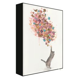 Bilderwelten Akustik-Wechselbild Illustration Katze mit bunten Schmetterlingen Malerei