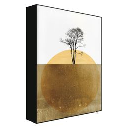 Bilderwelten Akustik-Wechselbild Goldene Sonne mit Baum