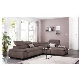 Ecksofa Home Affaire "Alberto L-Form" Sofas Gr. B/H/T: 272cm x 73cm x 226cm, Luxus-Microfaser ALTARA NUBUCK, Ottomane rechts, mit Bettfunktion, braun (nougat) mit Kopfteilverstellung, wahlweise Bettfunktion