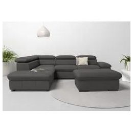 Ecksofa Home Affaire "Alberto L-Form" Sofas Gr. B/H/T: 272cm x 73cm x 226cm, NaturLEDER-Stoff, Ottomane links, ohne Bettfunktion, braun (mokka) mit Kopfteilverstellung, wahlweise Bettfunktion