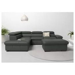 Ecksofa Home Affaire "Alberto L-Form" Sofas Gr. B/H/T: 272cm x 73cm x 226cm, Material, Ottomane links, mit Bettfunktion, grau (anthrazit) mit Kopfteilverstellung, wahlweise Bettfunktion