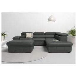 Ecksofa Home Affaire "Alberto L-Form" Sofas Gr. B/H/T: 272cm x 73cm x 226cm, NaturLEDER, Ottomane rechts, ohne Bettfunktion, grau (anthrazit) mit Kopfteilverstellung, wahlweise Bettfunktion