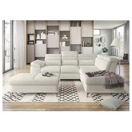 Sit & More Ecksofa SIT & MORE "Cabrio L-Form, mit Sitztiefenverstellung, Arm- und Kopfteilverstellung" Sofas Gr. B/H/T: 274cm x 87cm x 230cm, Struktur fein, Ottomane rechts, ohne Bettfunktion-ohne Bettkasten, beige (linen) 3 Nierenkissen, Federkern, optional Bettfunktion und Stauraum