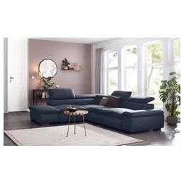 Ecksofa Home Affaire "Alberto L-Form" Sofas Gr. B/H/T: 272cm x 73cm x 226cm, Luxus-Microfaser Vintageoptik, Ottomane links, mit Bettfunktion, blau (dunkelblau) mit Kopfteilverstellung, wahlweise Bettfunktion