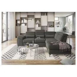 Sit & More Ecksofa SIT & MORE "Cabrio L-Form, mit Sitztiefenverstellung, Arm- und Kopfteilverstellung" Sofas Gr. B/H/T: 274cm x 87cm x 230cm, Struktur fein, Ottomane rechts, ohne Bettfunktion-ohne Bettkasten, grau (anthrazit) 3 Nierenkissen, Federkern, optional Bettfunktion und Stauraum