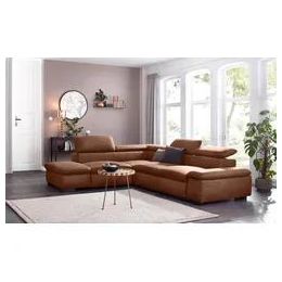 Ecksofa Home Affaire "Alberto L-Form" Sofas Gr. B/H/T: 272cm x 73cm x 226cm, Luxus-Microfaser Vintageoptik, Ottomane links, mit Bettfunktion, braun (cognac) mit Kopfteilverstellung, wahlweise Bettfunktion