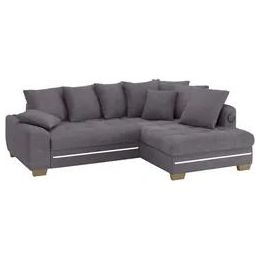 Ecksofa Inosign "Nikita II, L-Form" Sofas Gr. B/H/T: 243cm x 88cm x 190cm, Cord, Bettfunktion links, Funktionsecke mit EasyBett, Bettkasten, RGB-LED Beleuchtung inkl. Fernbedienung und Bluetooth-Soundsystem mit Subwoofer und USB-Port, grau (stripes 8629 stone) RGB-LED, Bluetooth-Soundsystem, wahlweise mit Bett, Bettkasten