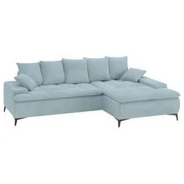 Ecksofa Inosign "Haiti III, L-Form" Sofas Gr. B/H/T: 280cm x 87cm x 180cm, Microfaser, mega-Recamiere rechts, blau (novaclean avanti 14 grau) Mit Kaltschaum, bis 140 kg belastbar