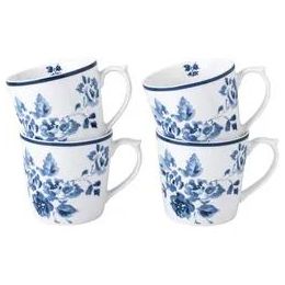 Becher LAURA ASHLEY BLUEPRINT COLLECTABLES "China Rose" Trinkgefäße Gr. Ø 8,8cm x 8,9cm, 320 ml, 4 tlg., blau (bleu, weiß) 4-teilig, 320 ml