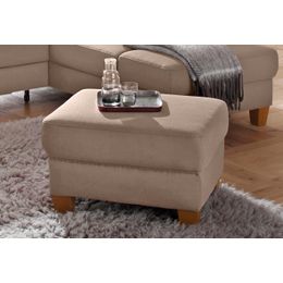 Hocker Home Affaire "Texel", beige (dunkelbeige), B:79cm H:46cm T:66cm, Struktur fein ( 100% Polyester);Luxus-Microfaser (100% Polyester);Struktur ( 100% Polyester), Hocker, Polsterhocker, mit Federkern und Kontrastnaht, F&uuml;&szlig;e Buche eichefarben