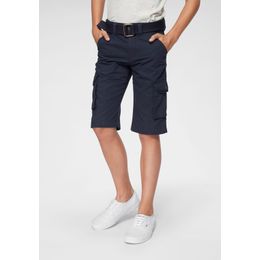 Shorts Kidsworld "2tgl. Bermudas mit Gürtel" Gr. 128, N-Gr, blau (marine), Jungen, Web, Obermaterial: 100% Baumwolle, unifarben, Hosen, mit Textilgürtel für Jungen