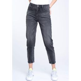 Mom-Jeans Gang "94ORA", Damen, Gr. 32, N-Gr, grau (vintage grau), Denim/Jeans, Obermaterial: 99% Baumwolle, 1% Elasthan, unifarben, leichte Abriebeffekte, casual, schmal knöchelfrei, Jeans 5-Pocket-Jeans, 2-Knopf-Verschluss mit verkürzter Beinlänge