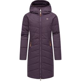 Steppmantel Ragwear "Dizzie Coat", Damen, Gr. M (38), lila (dunkellila), Außenmaterial: 100% Polyester, Innenfutter: 100% Polyester, Wattierung: 100% Polyester, normal ca. Mitte Oberschenkel, hoch geschlossener Ausschnitt, Ärmel ohne Ärmelschlitz Strickbündchen, Mäntel, Wasserdichter Winterparka mit gefütterter Kapuze