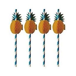 Trinkhalme Papstar Pineapple, Einweg, L 200 x Ø 6 mm, aus FSC®-zertifiziertem Papier mit 3-D Ananas, blau-weiß, 50 Stück