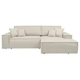 Ecksofa Andas "Finnley Schlafsofa 267 cm in Bouclé, Struktur fein u. Cord, L-Form" Sofas Gr. B/H/T: 267cm x 85cm x 167cm, Struktur fein, Recamiere rechts, beige (creme) Schlaffunktion m. Bettkasten (136210 cm), Bouclé, Struktur und Cord