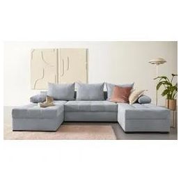 Wohnlandschaft Inosign "Josy U-Form" Sofas Gr. B/H/T: 269cm x 41cm x 161cm, Cord, Recamiere beidseitig montierbar, mit Bettfunktion und Bettkasten, grau (hellgrau) inkl. Bettfunktion, Bettkasten und Kissen, mit 2 Recamieren