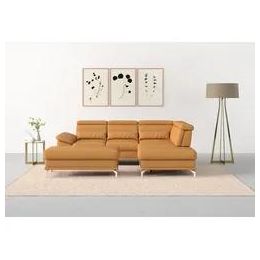 Sit & More Ecksofa SIT & MORE "Cabrio L-Form, mit Sitztiefenverstellung, Arm- und Kopfteilverstellung" Sofas Gr. B/H/T: 274cm x 87cm x 230cm, Material, Ottomane rechts, ohne Bettfunktion-ohne Bettkasten, gelb (curry) 3 Nierenkissen, Federkern, optional Bettfunktion und Stauraum