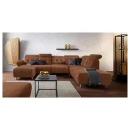 Wohnlandschaft Places of Style "Manhattan U-Form" Sofas Gr. B/H/T: 345cm x 102cm x 247cm, Luxus-Microfaser, Ottomane rechts, braun (cognac) 2 Sitze mit elektrischer Relaxfunktion, verstellbare Armlehnen