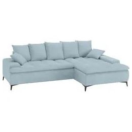 Ecksofa Inosign "Haiti III, L-Form" Sofas Gr. B/H/T: 280cm x 87cm x 180cm, Cord, mega-Recamiere rechts, blau (stripes 8624 grau) Mit Kaltschaum, bis 140 kg belastbar