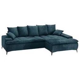 Ecksofa Inosign "Haiti III, L-Form" Sofas Gr. B/H/T: 280cm x 87cm x 180cm, Veloursstoff, mega-Recamiere rechts, blau (dolce 13 ocean) Mit Kaltschaum, bis 140 kg belastbar