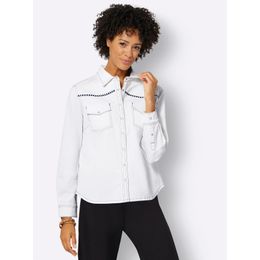 Jeansbluse Casual Looks Gr. 50, weiß, Damen, 98% Baumwolle, 2% Elasthan, unifarben, Blusen