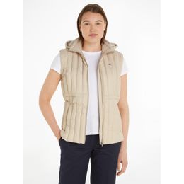 Daunenweste Tommy Hilfiger "FEMININE LW DOWN VEST" Gr. XL (42), beige (classic_beige), Damen, Web, Obermaterial: 100% Polyester. Wattierung: 90% Daunen, 10% Federn, unifarben, Westen, mit Logostickerei