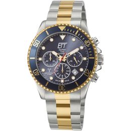 Funkchronograph ETT "Professional, EGS-11609-35M", silber (edelstahlfarben, goldfarben), Armbanduhren, Herren, Armbanduhr, Herrenuhr, Stoppfunktion, Datum, Solar