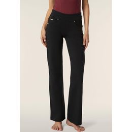 Leggings Freddy "NOW WIDE LEG YOGA", Damen, Gr. M, N-Gr, schwarz, Web, Obermaterial: 81% Baumwolle, 19% Elasthan, casual, figurbetont, Hosen, mit Lifting & Shaping Effekt