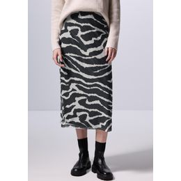 Maxirock STREET ONE STUDIO, Damen, Gr. 34, grau (flint grau), Stoff, Obermaterial: 94% Polyester, 6% Elasthan; Unterrock: 100% Viskose, animal-print, casual, normal wadenlang, Röcke, softer Materialmix