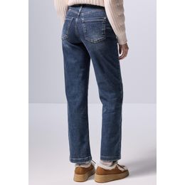 Straight-Jeans STREET ONE STUDIO, Damen, Gr. 25, Länge 30, blau (dunkelblau washed), Jeans, 85% Baumwolle, 9% Polyester, 4% Elastomultiester, 2% Elasthan, unifarben, casual, lang, Jeans, High Waist