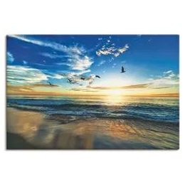 Wandbild Artland "Strand Möwen Meer Sonnenuntergang", blau, B:120cm H:80cm, Bilder, als Alubild, Outdoorbild, Leinwandbild, Poster, Wandaufkleber