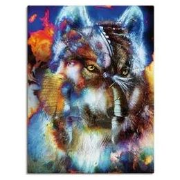 Wandbild Artland "Indischer Krieger mit Wolf", bunt, B:90cm H:120cm, Canvas, Leinwand, Bilder, als Leinwandbild, Poster, Wandaufkleber in verschied. Größen