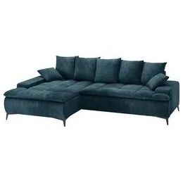 Ecksofa Inosign "Haiti III, L-Form" Sofas Gr. B/H/T: 280cm x 87cm x 180cm, Veloursstoff, mega-Recamiere links, blau (dolce 13 ocean) Mit Kaltschaum, bis 140 kg belastbar