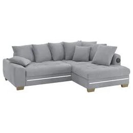 Ecksofa Inosign "Nikita II, L-Form" Sofas Gr. B/H/T: 243cm x 88cm x 190cm, Microfaser, Bettfunktion links, Funktionsecke mit EasyBett, Bettkasten, RGB-LED Beleuchtung inkl. Fernbedienung und Bluetooth-Soundsystem mit Subwoofer und USB-Port, grau (memphis 45 grau) RGB-LED, Bluetooth-Soundsystem, wahlweise mit Bett, Bettkasten