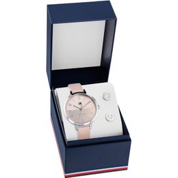 Quarzuhr Tommy Hilfiger, rosa, Armbanduhren, Damen, Armbanduhr, Damenuhr, Lederarmband, ideal auch als Geschenk, analog