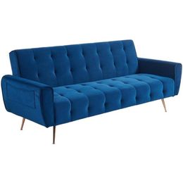 Vente-unique - Schlafsofa Klappsofa 3-Sitzer - Samt - Dunkelblau - polani