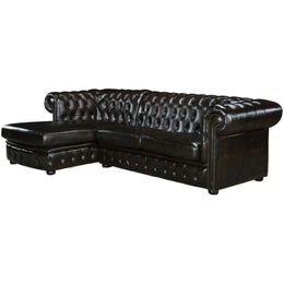 Chesterfield Ecksofa - Ecke Links - Büffelleder - Dunkelbraun - brenton