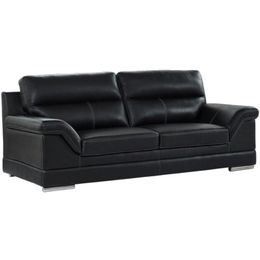 Ledersofa 3-Sitzer - Büffelleder - Schwarz - monika