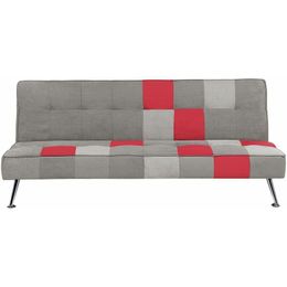 Beliani Sofa Grau Rot Samtstoff 3-Sitzer Patchwork Schlaffunktion Modern Wohnzimmer