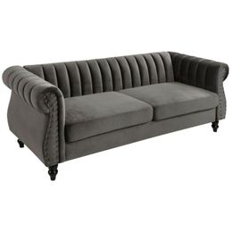 Chesterfield-Sofa - 3-Sitzer - Samt - Grau - trumbo