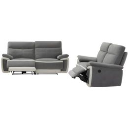 Couchgarnitur mit elektrischer Relaxfunktion 3+2 metti - Samt - Grau