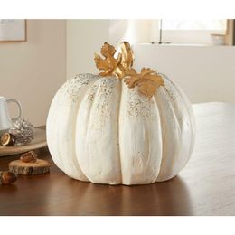 Deko Kürbis 'White' weiß + gold, ø 25 cm, Herbstdeko, Halloweendeko